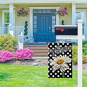 Welcome Daisy Garden Flag 12 x 18 Inch Double Sided Outside, Spring Summer Seasonal Holiday Yard Outdoor Decoration DF250