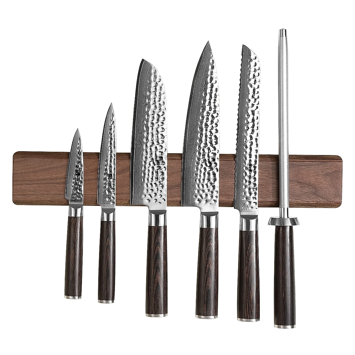 XINZUO Walnut Wood Knife Magnetic Strips 16 Inch, Double Row Round Magnets Magnetic Knife Holder for Wall -Magnetic Knife Bar- Works With Kinds of Kitchen Tools -Space Saver Knife Rack