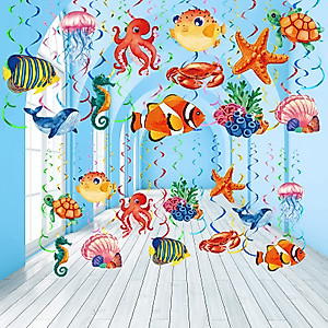 30 Pcs Tropical Fish Hanging Swirls Under the Sea Party Decorations Ceiling Decor for Boys Girls Kids Ocean Themed Party Mermaid Creatures Baby Beach Party Supplies Under the Sea Decor (Mixed Style)