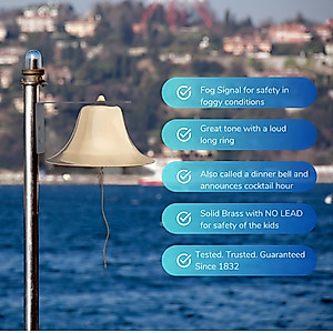 Bevin Bells Yacht Bell – Solid Brass 8" Fog Bell | Ship Bell | Boat Bell | Wonderful Tone with a Loud and Long Ring | Hanging Bell | Highly Polished and Lacquered | Made of Solid Brass | Made in USA