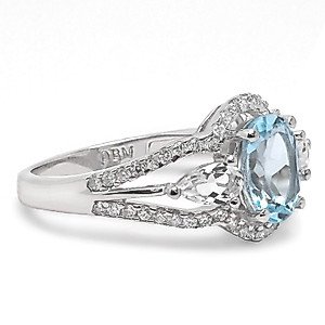 De Buman Sterling Silver Genuine Blue Topaz, White Topaz and Cubic Zirconia Ring, Size 7