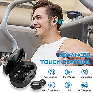 Krebly Wireless Earbuds, Bluetooth Earbuds with USB-C Fast Charging, Wireless Bluetooth Earphones in Ear Touch Control with Mic for Sport, Gaming and Running, Black