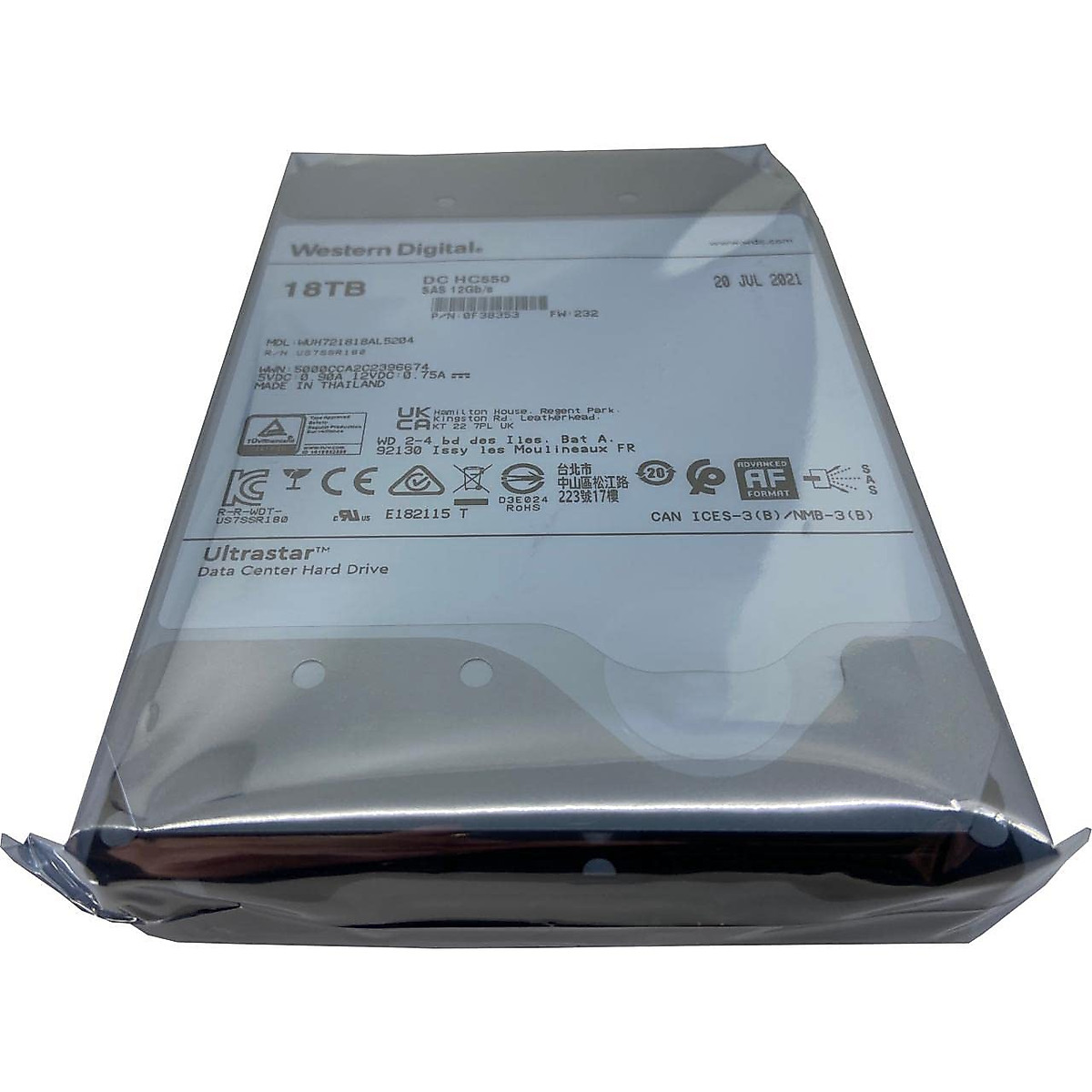 Western Digital Ultrastar DC HC550 18 TB Hard Drive - 3.5" Internal - SAS (12Gb/s SAS)