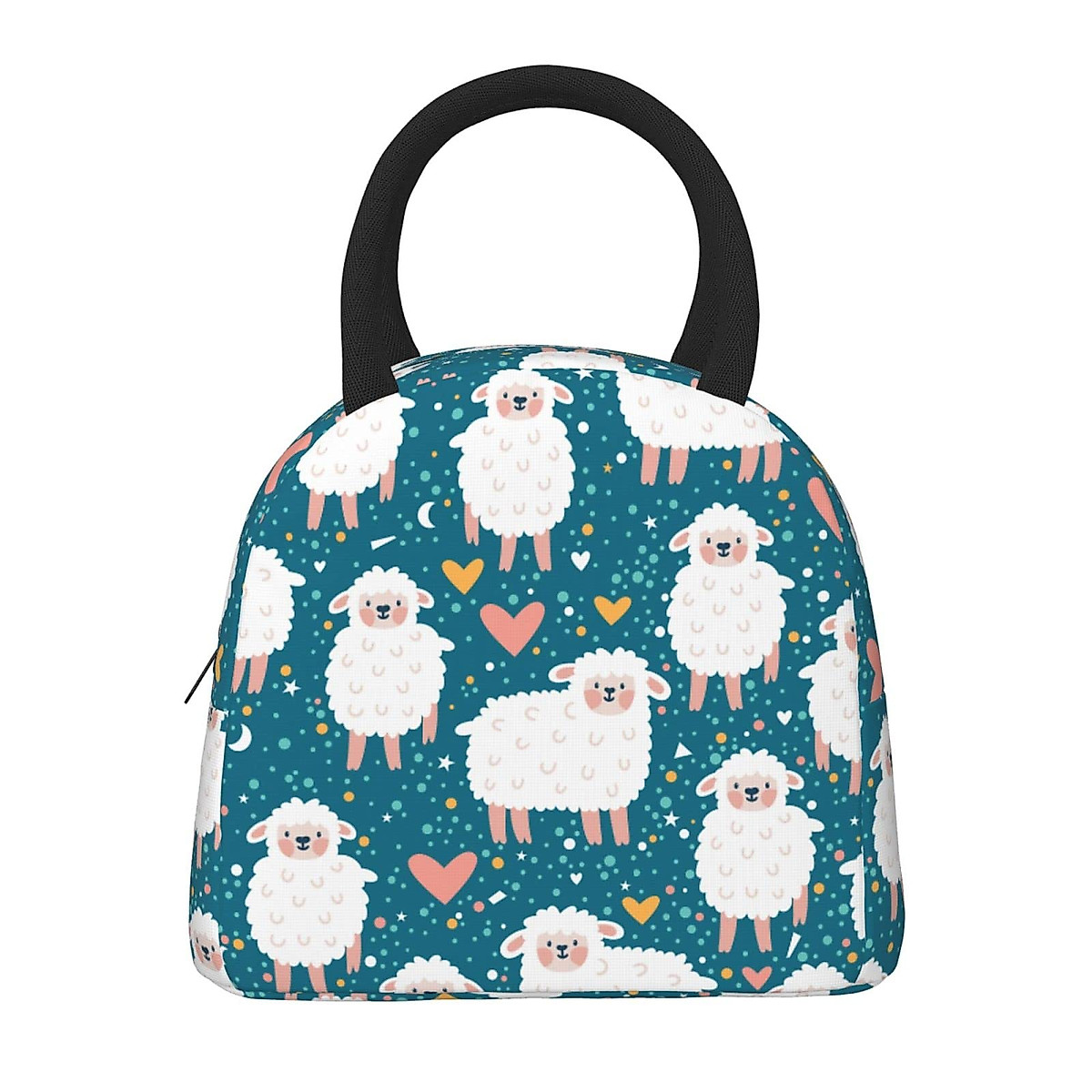 Duduho Cute Sheep Heart Star Dots Lunch Bag Large Tote Bag Reusable Lunch Box Container For Women Men School Office Work, 10l