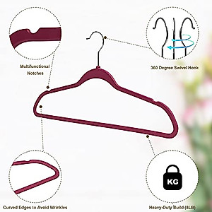 Quality Hangers Clothes Hangers 50 Pack - Non-Velvet Plastic Hangers for Clothes -Heavy Duty Coat Hanger Set -Space-Saving Closet Hangers with Chrome Swivel Hook, Non-Flocked Hangers, Raspberry