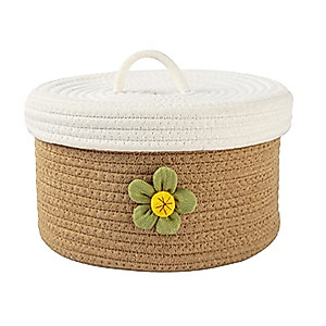 Zerodeko Cotton Rope Basket with Lid Small Woven Storage Baskets Decorative Hamper Nursery Covered Storage Bin Desktop Organizer Small Woven Basket