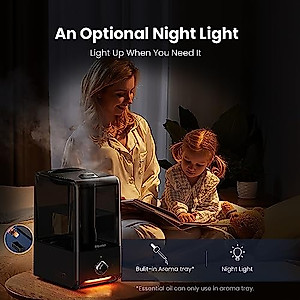 Rbioko Humidifiers for Large Room Bedroom (6.5L), Cool Mist Ultrasonic Vaporizer for Home Whole House Babies, Customized Humidity, Night Light, Whisper-Quiet (Black)