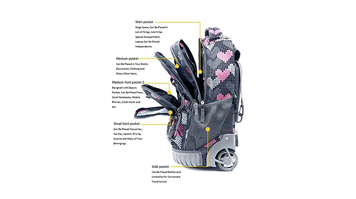 Tilami Kids Rolling Backpack 18 inch Boys and Girls Laptop Backpack ...