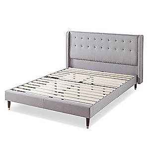 ZINUS Benton Upholstered Platform Bed Frame with Wingback Headboard / Mattress Foundation / No Box Spring Needed / Wood Slat Support / Tufted Headboard, King