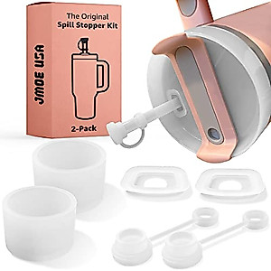 Jmoe USA Leakproof Spill Stopper Kit | 6 Pieces for Stanley Cup H2.0 40oz / 30oz ONLY | Tumbler Accessories | Food-Grade Silicone Straw Cover Caps, Square & Round Stopper Plugs | BPA Free | 2 Sets
