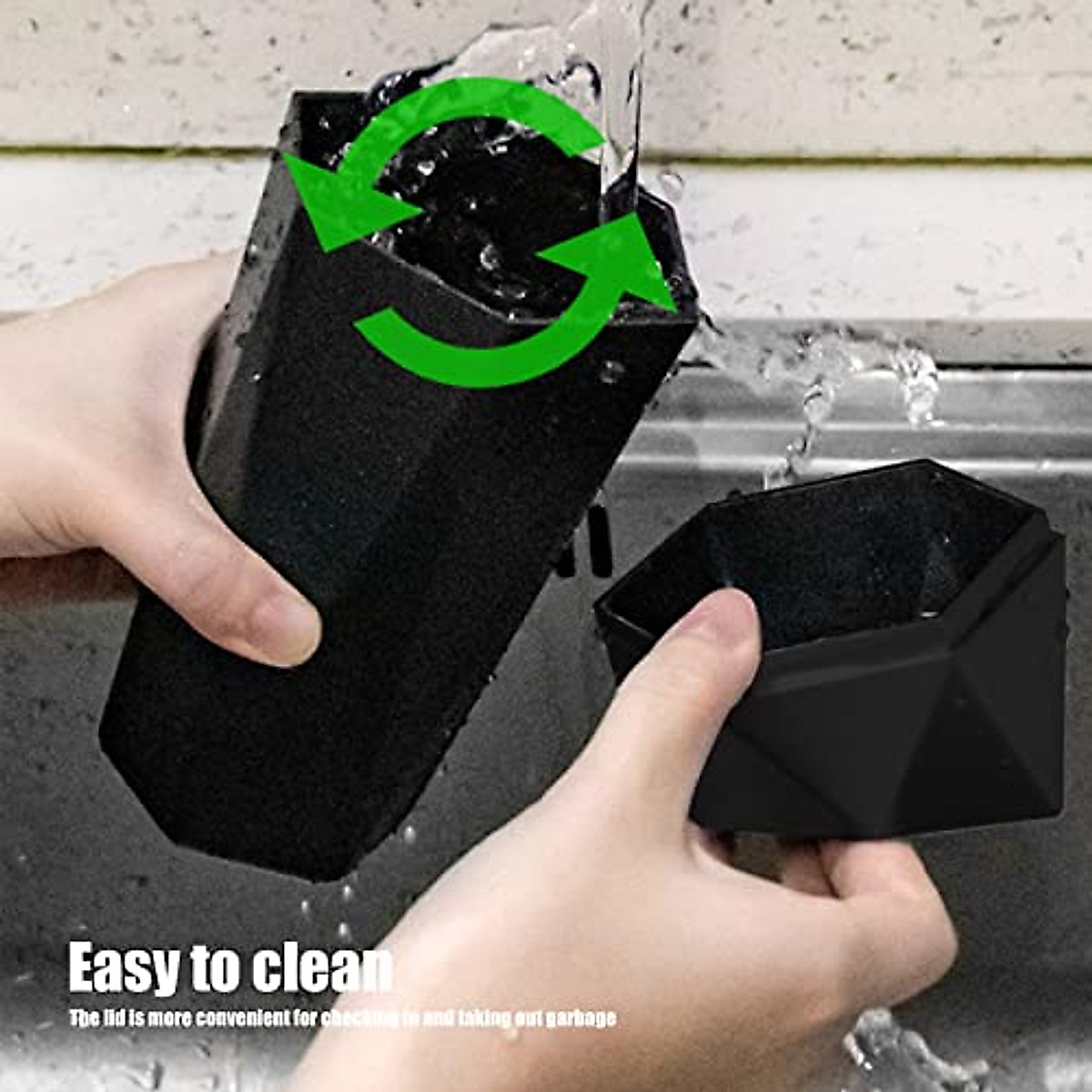 Yonput Pack-1 Car Trash Can with Lid, 3" x 7.8" Portable Automatic Small Trash Can, Diamond Design Waterproof Trash Can Used in Car Home Office (Black)