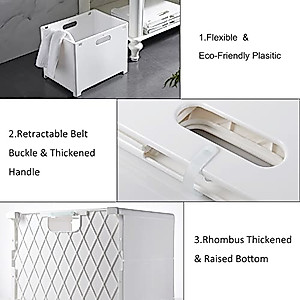 Alacati - Collapsible Laundry Baskets With Handles - Foldable Plastic Laundry Hamper Wall Mount - White Portable Dirty Clothes Baskets Square - Space Saving Flexible Bathroom Storage Organizer Bin