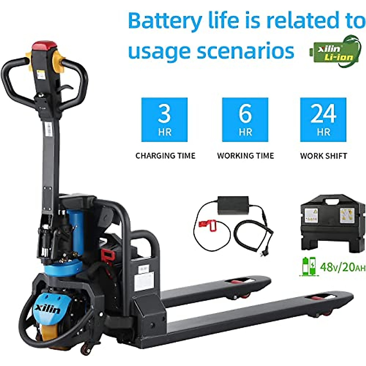 Xilin Electric Pallet Jack Truck with Lithium Battery 3300lbs Capacity 48"x27" Fork Size and Manual Pallet Jack, 5500-Lb. Capacity Pallet Truck - 48" L x21 W Forks
