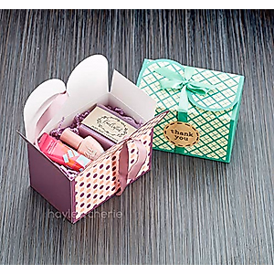 Hayley Cherie - Gift Treat Boxes with Ribbons and Thank You Stickers (20 Pack) - 6.5 x 4 x 4 inches - Thick 400gsm Card - For Cookies, Goodies, Candy, Parties, Christmas, Birthdays, Weddings