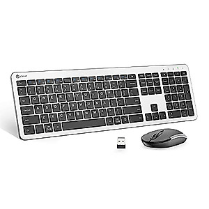 iClever GK08 Wireless Keyboard and Mouse - Rechargeable Wireless Keyboard Ergonomic Full Size Design with Number Pad, 2.4G Stable Connection Slim Mac Keyboard and Mouse for Windows, Mac OS Computer