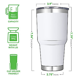 DOMICARE 30 oz Tumbler with Lid and Straw, Stainless Steel Tumblers Bulk, Insulated Vacuum Double Wall Travel Coffee Mug, Durable Powder Coated Tumbler Cups (White, 8)