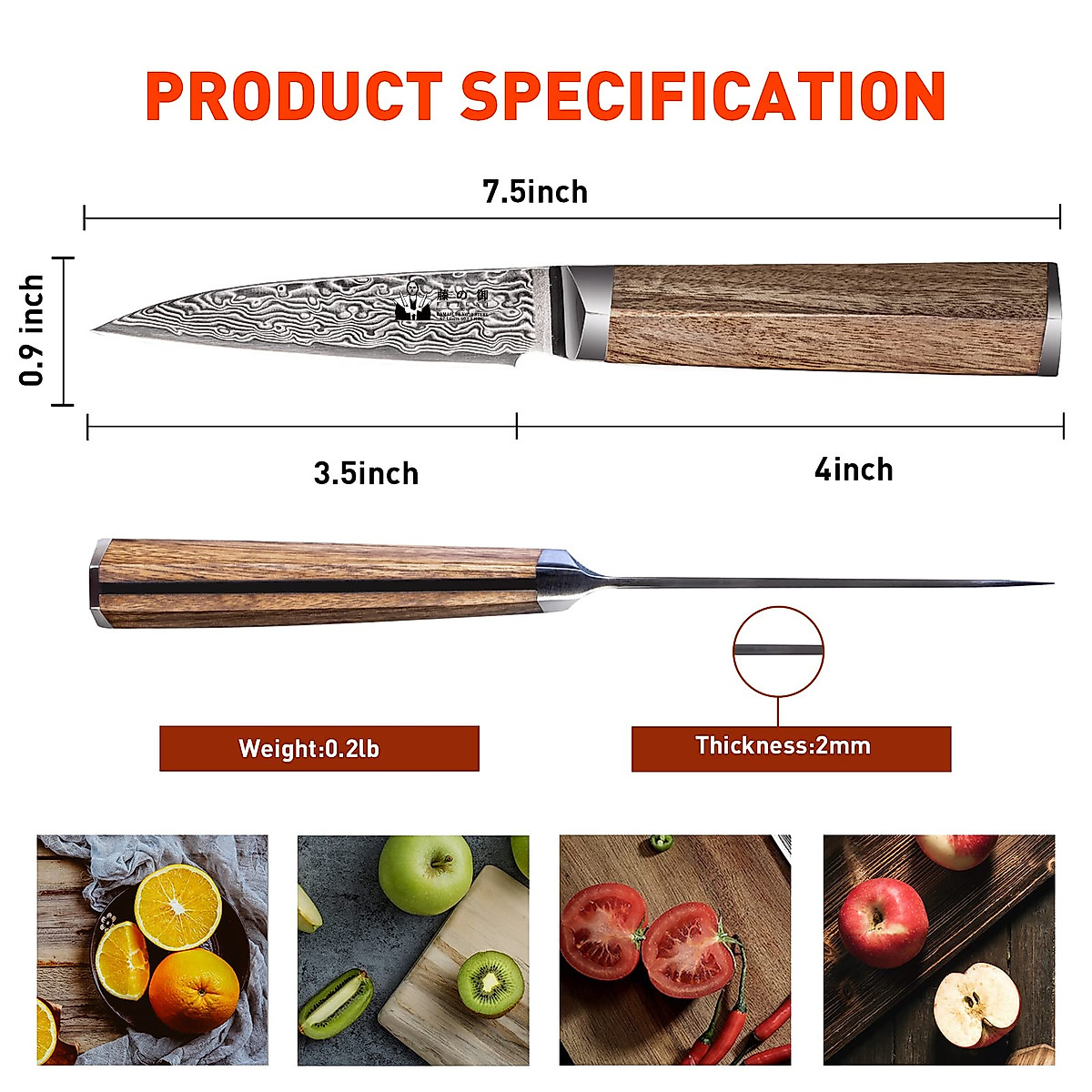 8 inch Damascus Kiritsuke Chef Knife, Peeling Knife 3.5-inch 67-Layer Damascus with VG10 Cutting Core,Full Tang Ergonomic Natural Wood Handle for Peeling