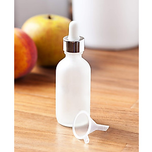 JUVITUS 2 oz Frosted Clear Glass Boston Round Bottle with Silver Metal and Glass Dropper (12 Pack) for Cosmetics, Serums, Carrier and Essential Oils, Aromatherapy