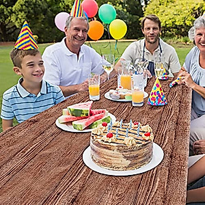 3 Pieces Wood Grain Tablecloth Brown Wood Plastic Table Cover Rectangular Table Decoration for Kitchen Dining Room, Barbecue Thanksgiving Fall Autumn Party