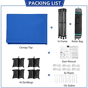 Tooluck 10x20 Heavy Duty Pop up Canopy Tent without Sidewalls Folding Height Adjustable Easy up Canopy UPF 50+ All Weather Waterproof Outdoor Instant Shelter Party Tent with Roller Bag Blue