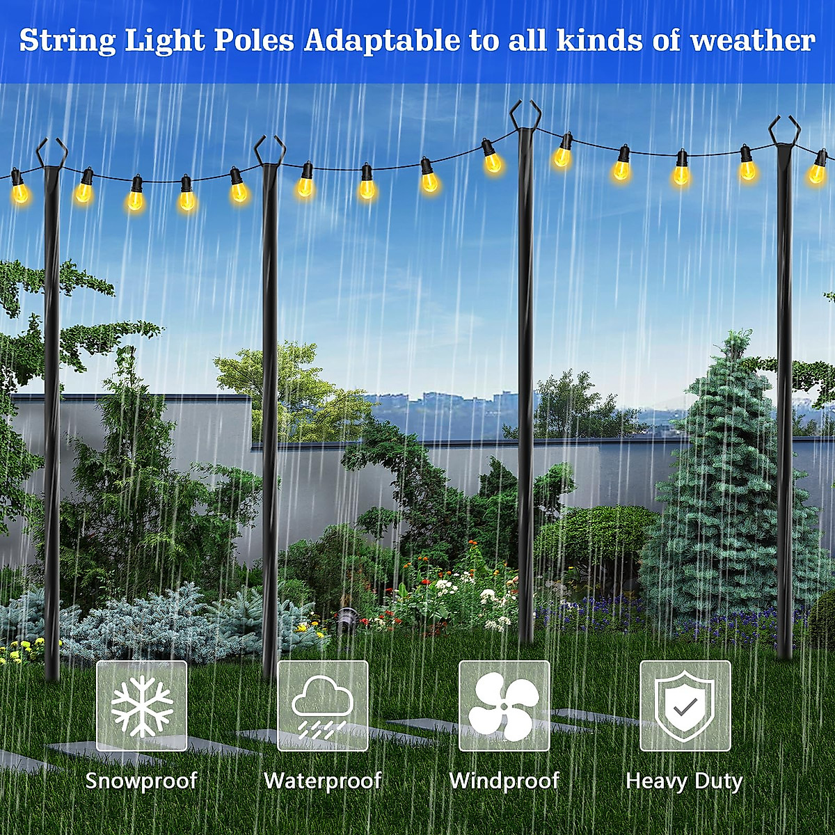 4 Pack String Light Poles,10 Ft Metal Poles with Fork for Outdoor String Lights,Outdoor Light Poles with Fork,Poles/Post/Stand for Outside,Patio,Deck,Backyard,Garden Wedding,Party