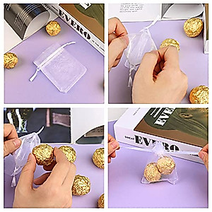 100PCS Organza Drawstring Gift Bags, 3 * 4 Inch White Mesh Candy Jewelry Pouch for Wedding Party Favors Festival Game Premium Gift Sheer Bag