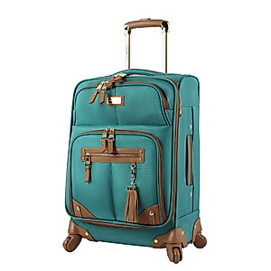 steve madden Designer Luggage Collection- 3 Piece Softside Expandable Lightweight Spinner Suitcases- Travel Set includes Under Seat Bag, 20-Inch Carry on & 28-Inch Checked Suitcase (Harlo Teal Blue)