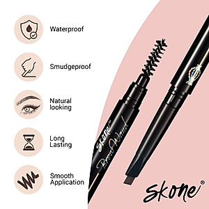 Skone Cosmetics The Original Brow Wand Eyebrow Pencil with Brush - Dual-Sided Retractable Waterproof Long-Lasting Brown Eye Brow Pencils for Women with Sleek Eyebrows - Chocolate for Brunettes