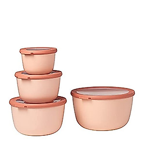 Mepal, Cirqula Set of 4 Multi Food Storage and Serving Bowls with Lids, Food Prep Containers, Deep, Nordic Blush, 1 each (17oz, 34oz, 68oz, 101oz), 1 Set