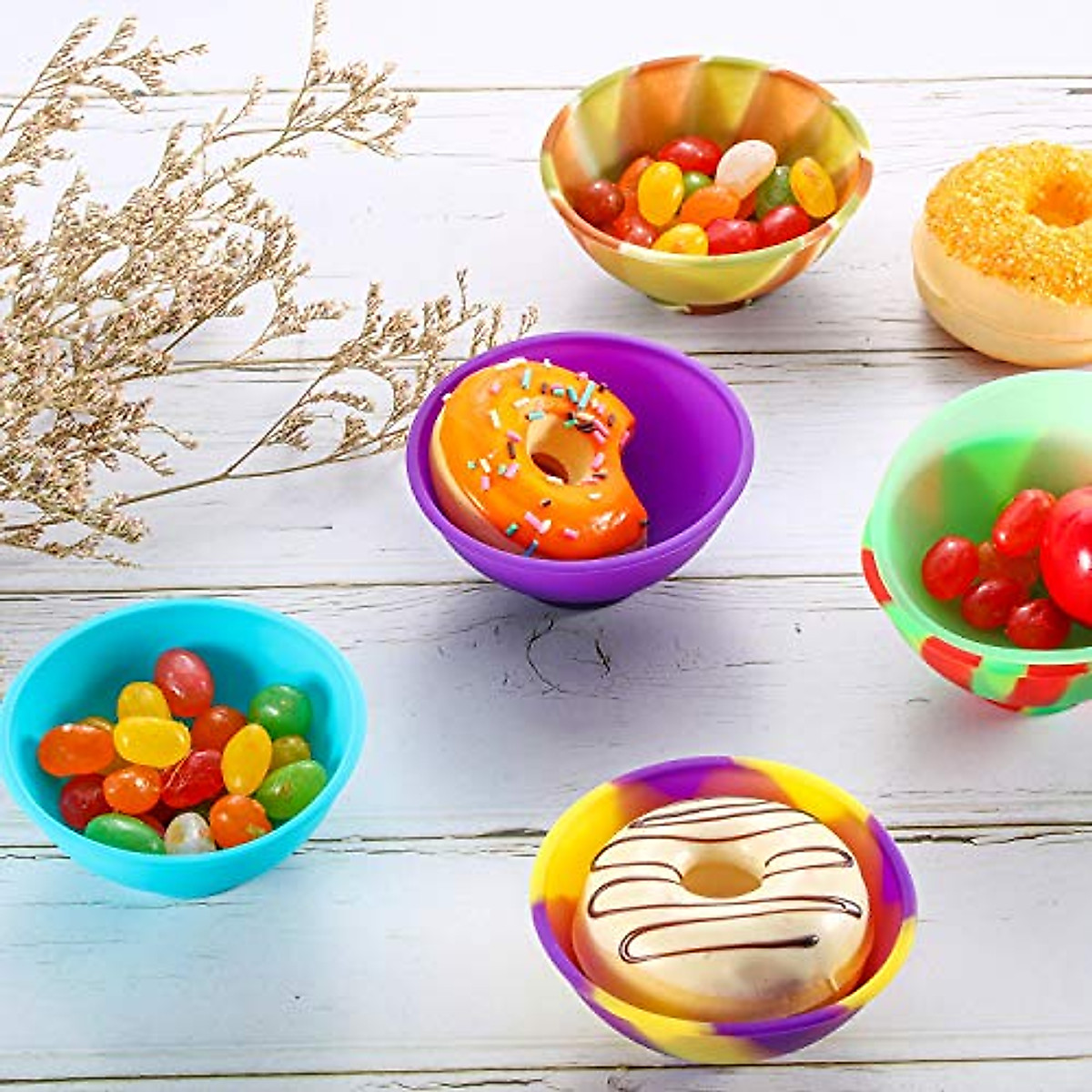 14 Pieces Mini Silicone Pinch Bowls, 1.75 Ounce Prep and Serve Bowls, Multicolor Reusable Snack Bowls Silicone Condiment Bowls for Sauce, Nuts, Candy, Fruits, Appetizer, Snacks