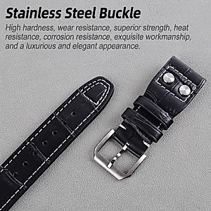 22mm Genuine Leather Watch Strap Band fit for IWC PILOT'S Watchs (Pin Buckle/Black)