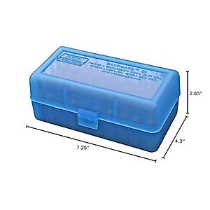 MTM 50 Round Flip-Top Rifle Ammo Box WSSM, 500 S&W (Clear Blue) , 2.46-Inch