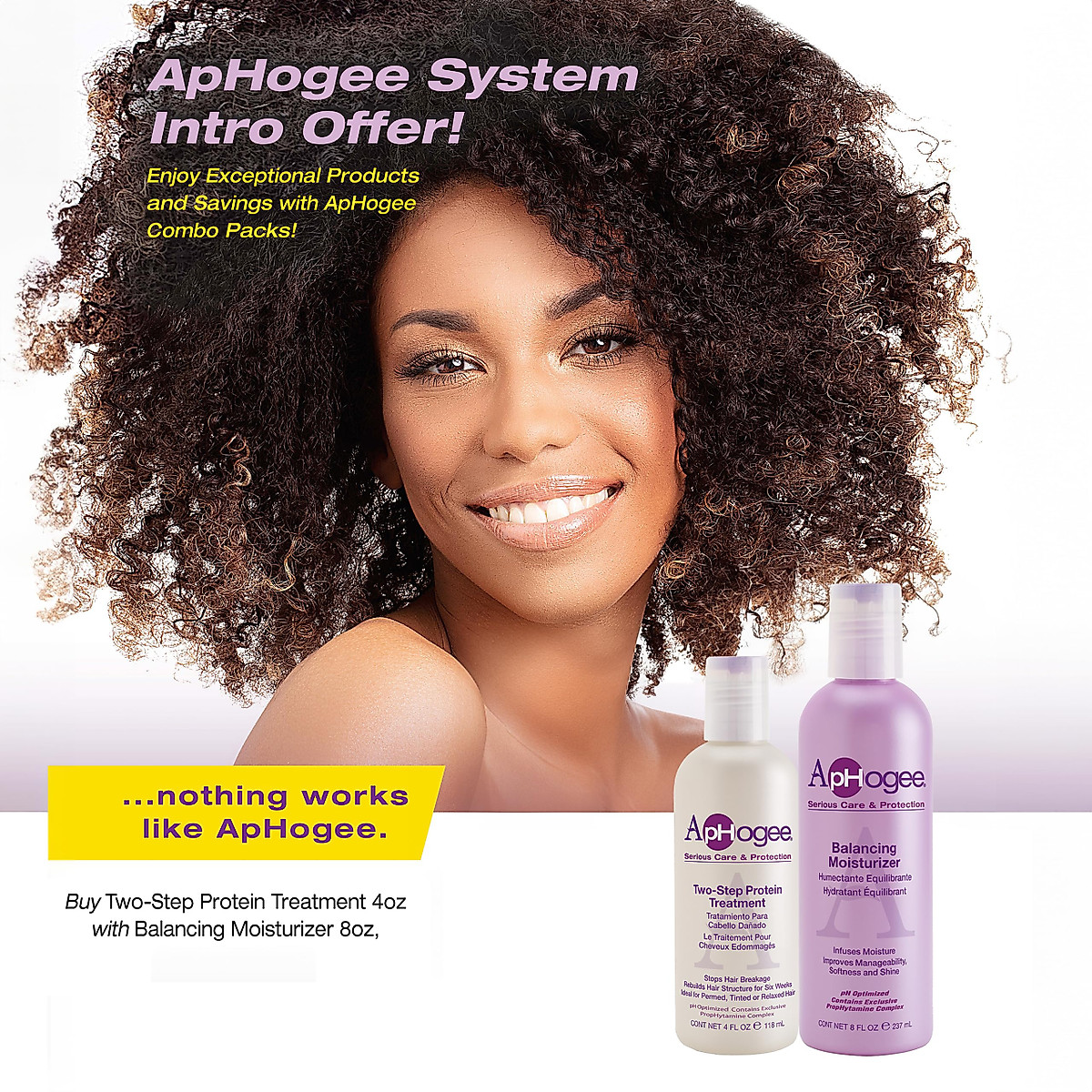 Aphogee Serious Hair Care Double Bundle (Twostep Protein Treatment 4 Fl Oz and Balancing Moisturizer 8 Fl Oz)