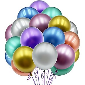 100 Pcs Colorful Birthday Balloons, Metallic Latex Balloons Assorted Colors for Birthday Wedding Baby Shower Graduation Party Decoration - 12Inch & 10Inch Round Multicolor Metallic Balloons Arch Kit