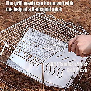 PSKOOK Camping Grills, Stainless Steel Portable Foldable Campfire Charcoal BBQ Grill, Lightweight Fire Pit for Travel, Outdoor Cooking, Bushcraft, Picnics, Garden, Balcony and Beach,Easy to Assemble