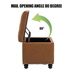 J.C.UP Upholstered Tufted Storage Ottoman, Storage Ottoman Footstool with Safety Hinge Button-Tufted Seat, Storage Bench for Bedroom Living Room Storage Toy Box Brown-Faux Leather