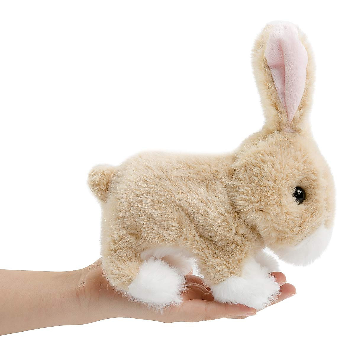 HollyHOME Plush Rabbit Easter Electronic Interactive Toy Jumping,Wiggle Ears,Mouth Moving Bunny Toy 7 Inches Tan Gifts for Kids