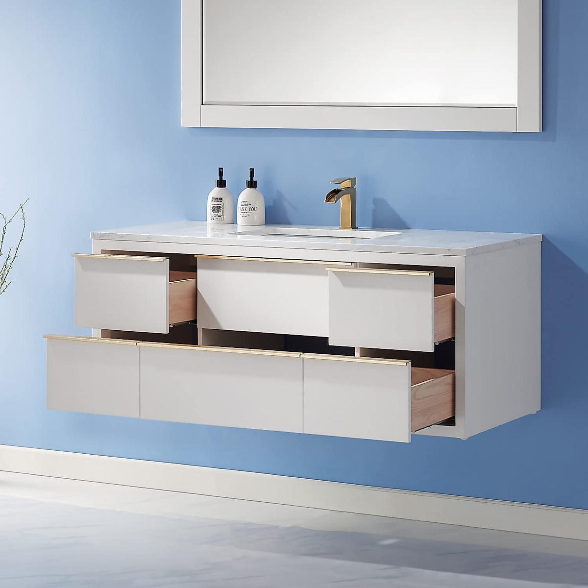 Altair Design Morgan 48" Carrara White Stone Countertop Single Vanity w/Mirror White