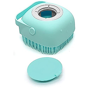 Pet Dog Bath Brush Soft Silicone Dog Shampoo Brush, Brush Hair Fur Grooming Cleaning Brush Soft Shampoo Dispenser (Blue)