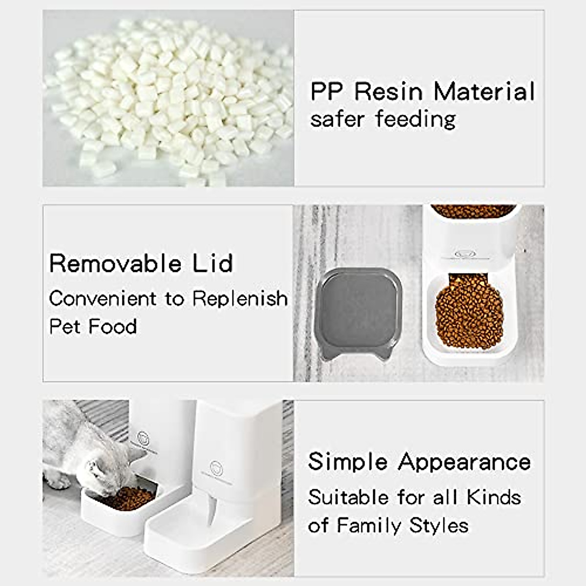 Pet Food Feeder and Water Feeder Set Self-Dispensing Gravity - Dog Automatic Feeders Cat Water Dispenser for Large Middle Small Cats Dogs Kitten Puppy, White, 11.4X5.8X10.8 inch