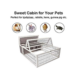 Tortoise House Habitat Wooden Small Animal Hutch Enclosure Indoor/Outdoor (49 * 36 * 14(L*W*H), Grey + White Trim)