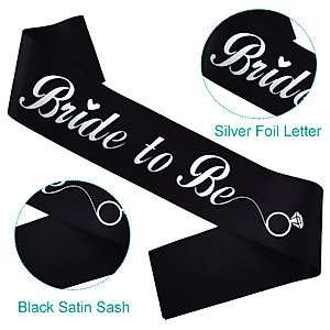 KETAOO Bride to Be Sash, Silver Foil Black Bachelorette Sash for Bridal Shower Favors Engagement or Wedding Party Accessories Hen Night Gifts