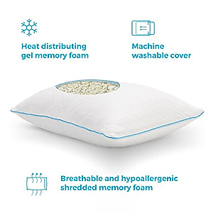 Linenspa Shredded Gel Memory Foam Pillow - Side, Stomach, Back Sleeper - Medium Firm - Queen Size