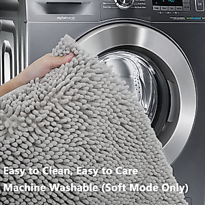 BOANKODU Bathroom Rugs Sets 2 Piece, Extra Soft Chenille Bath Mat Absorbent Bathroom Rug, Bathroom Mat with PVC Non-Slip Bottom, Machine Washable Bath Rugs (32x20 Inch + 24x16 Inch, Light Grey)