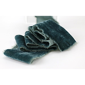 MAYREEL Steel Blue Velvet Ribbon 2 Inch x 3 Yards Frayed Edge Silk Velvet Ribbon Hand Torn Blue Ribbon with Raw Edge for Bridal Bouquet, Invitations, Wedding, Vow Books, Gift Basket, Hair Bows