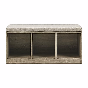 510 DESIGN Zeus Storage Bench - 3 Cubeicals Bedroom Organizer, Padded Ottoman Foot Rest for Living Room, Entry Way Home Furniture w/Upholstered Seat Cushion, 15" W x 38" L x 18" H, Grey