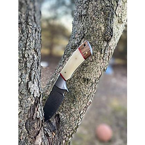 RANDY Damascus Steel Hunting Knife Best Damascus Skinning for Hunting and Camping Knife With Leather Sheath (9022) Over all 9 inches