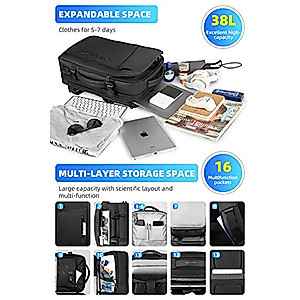 Markryden Laptop Backpack with raincover carry-on travel backpack water-proof expandable backpack with Rain Cover USB Charging Port for School Travel Work Bag Fits 17.3/15.6 Inch Laptop