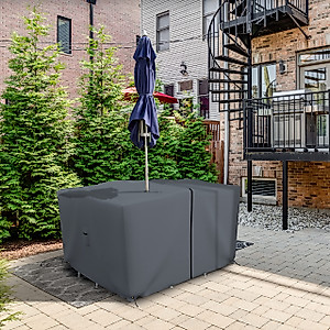 Covers & all Square Table & Chair Set Cover with Umbrella Hole, 12 Oz Waterproof UV & Weather Resistant, Patio Lawn Garden Backyard Furniture with Air Vents & Drawstrings (45"L X 45"W X 30"H, Grey)