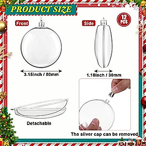 Sawysine 12 Pcs 3.15 Inch Clear Ornaments for Crafts Fillable Christmas Ornament Discs Plastic Balls Flat Oval DIY Transparent Wedding Birthday Party Decor, Silver